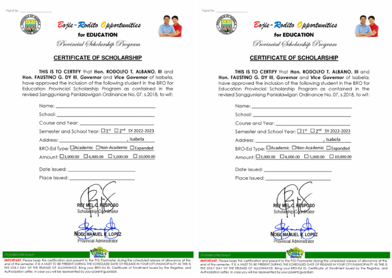 Certificate of Scholarship (Bro-Ed) | PDF