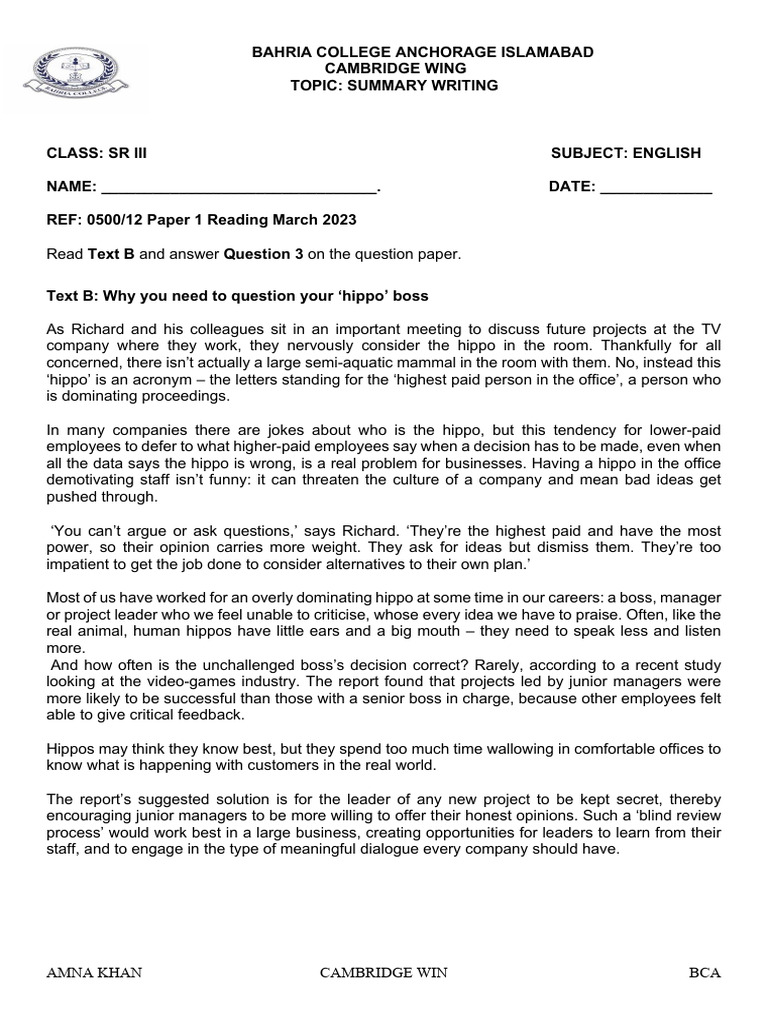 Summary - Hippo Boss | PDF | Human Communication