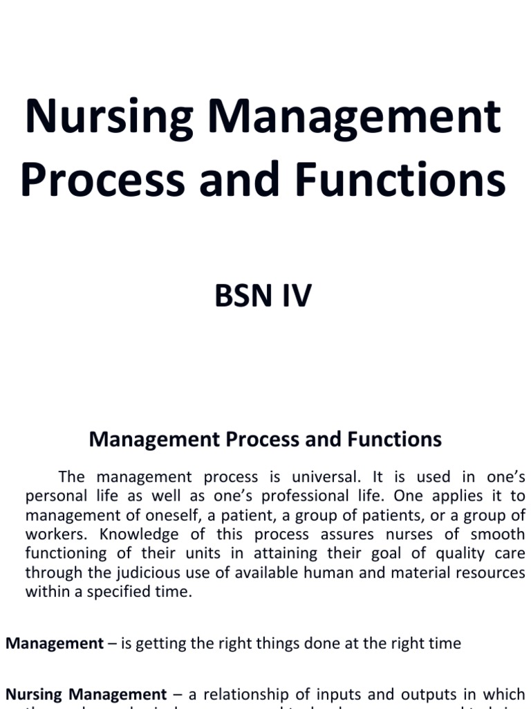 Nursing Management Process and Functions | PDF | Nursing | Patient