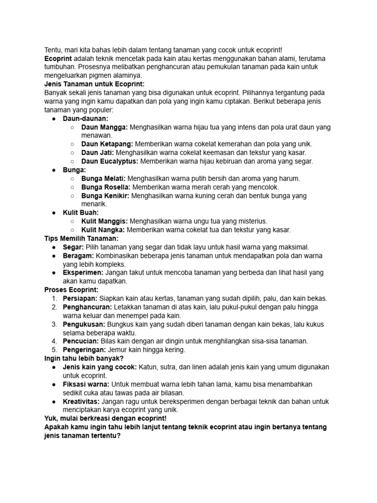 Modul Eco Print Jenis Tanaman Yang Cocok Untuk Eco... | PDF
