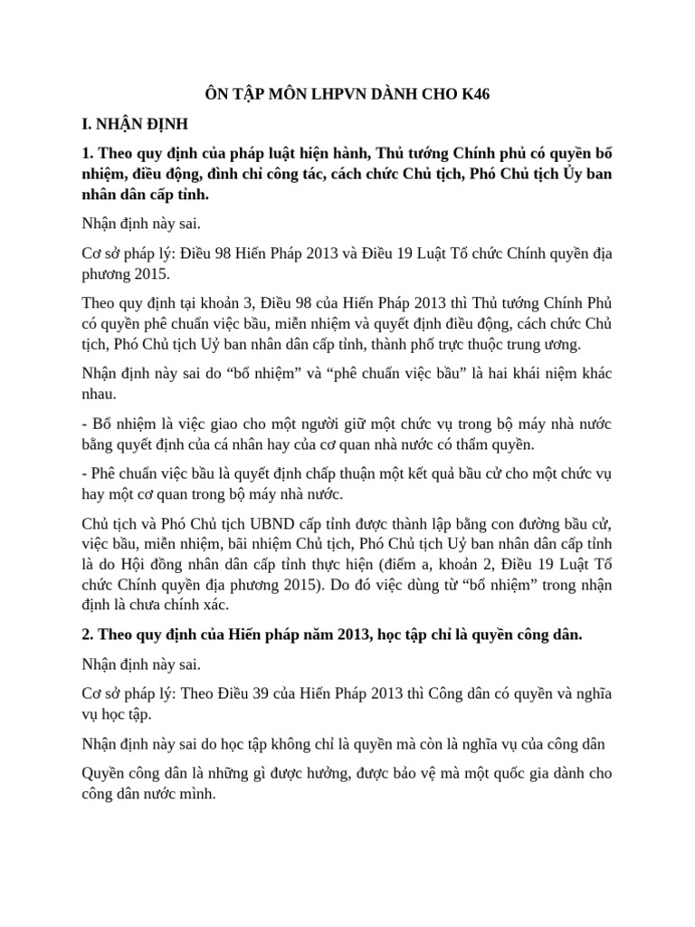 ÔN TẬP MÔN LHPVN DÀNH CHO K46 | PDF
