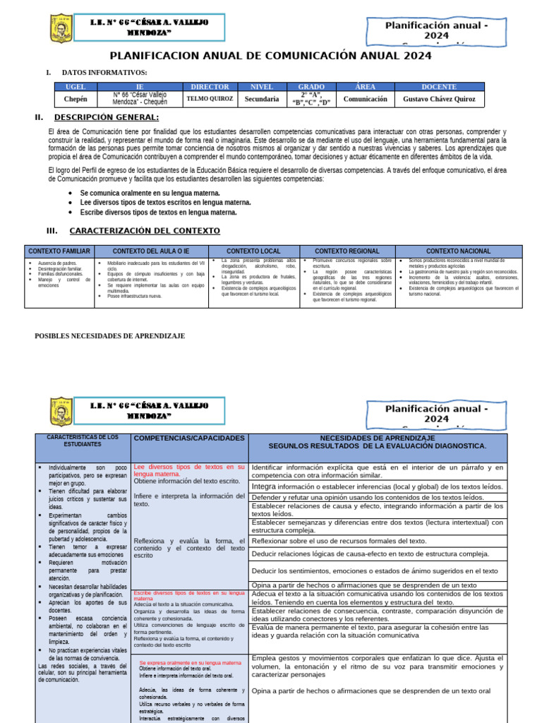 Plan Anual Segundo Grado 2024 | PDF