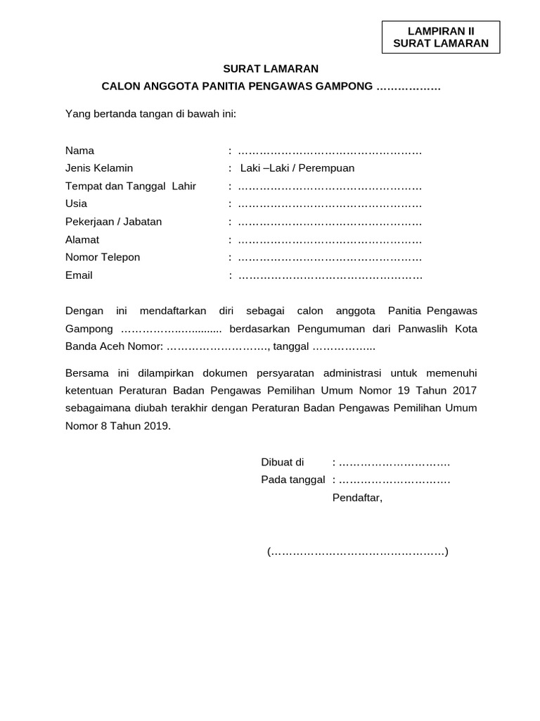 Surat Lamaran Panwas Gampong | PDF