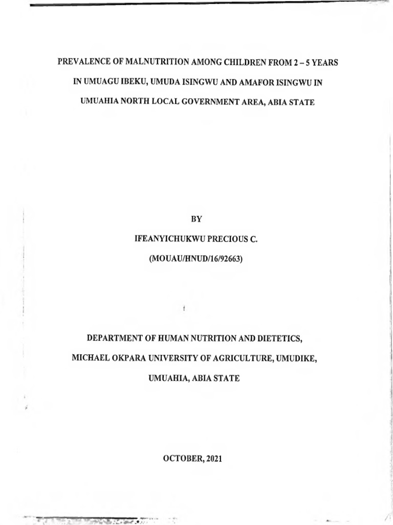 Prevalence of Malnutrition Among Children From 2-5 Years in Umuagu ...