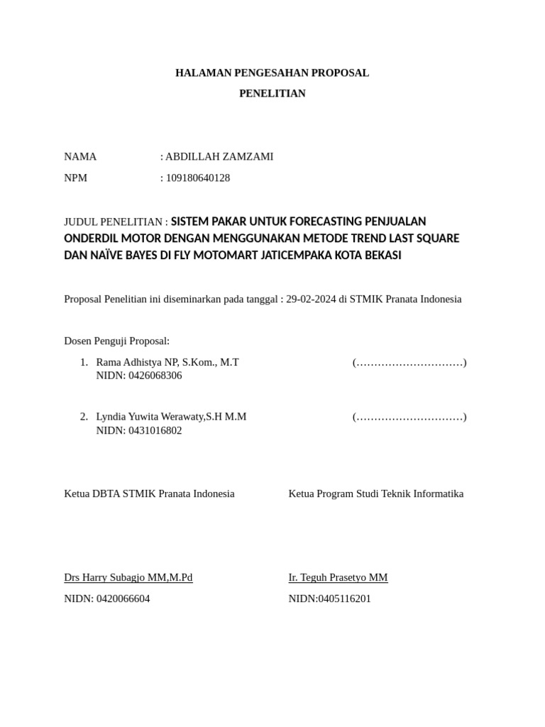 Halaman Pengesahan Proposal | PDF