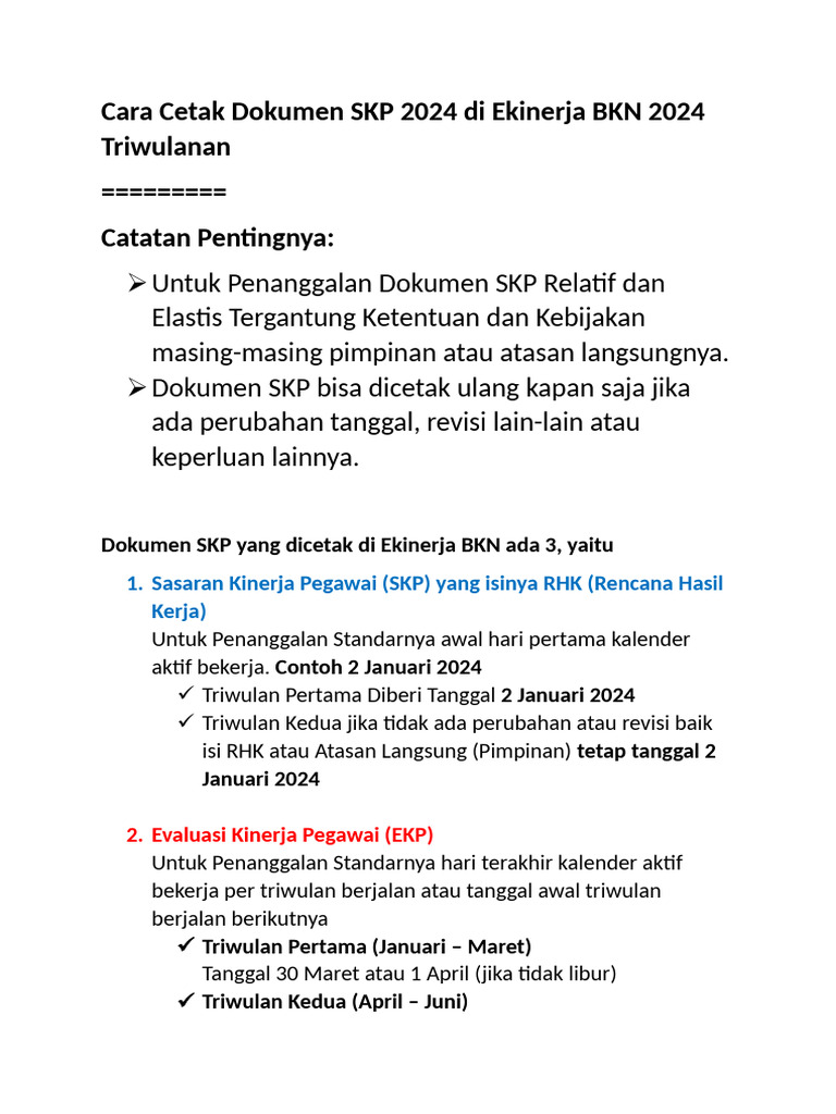 Cara Cetak Dokumen Skp 2024 Di Ekinerja Bkn 2024 Triwulanan Pdf