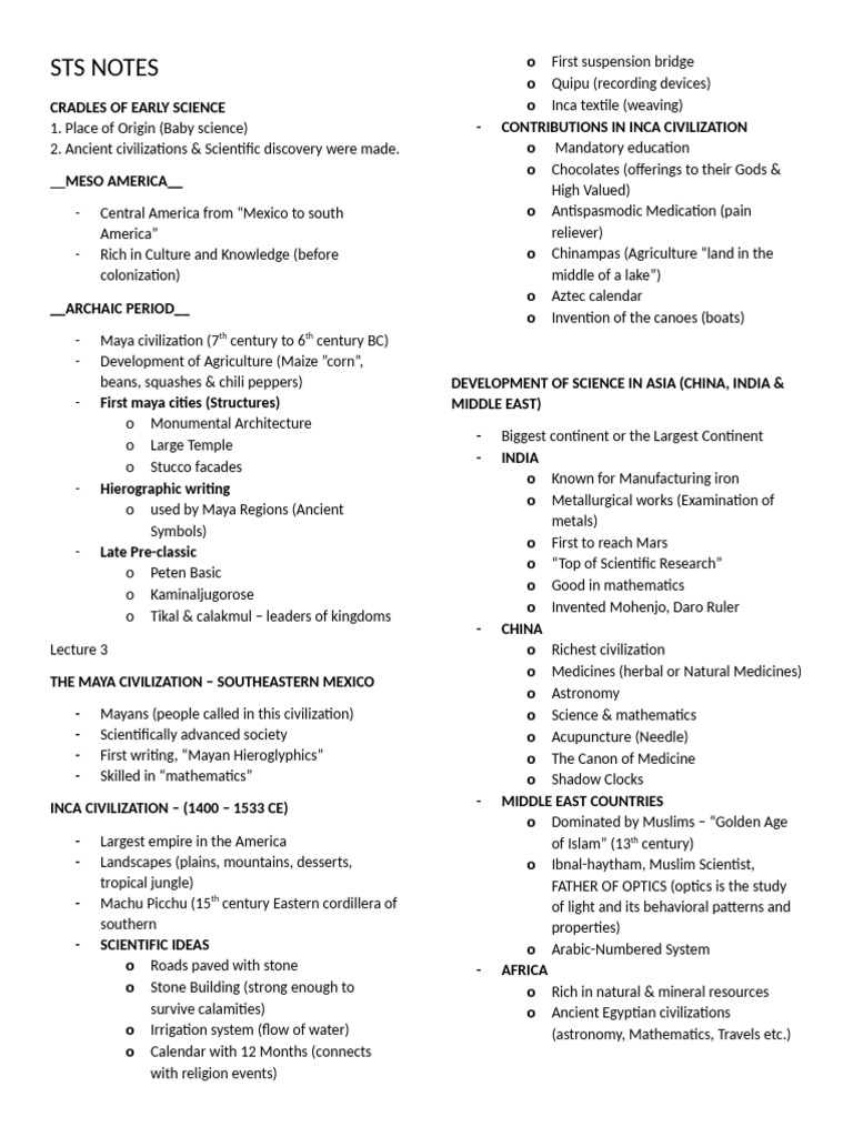 STS NOTES Lesson 1 To 3 | PDF | Maya Civilization | Science