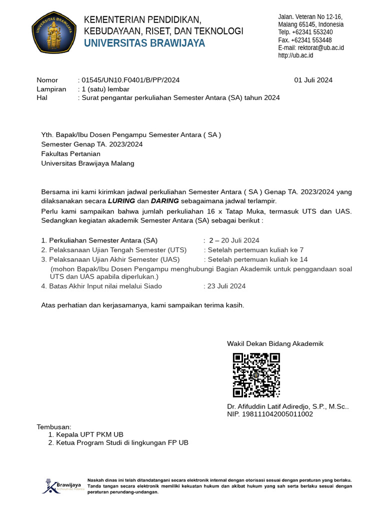 Pengantar Perkuliahan SA FP UB 2024 | PDF