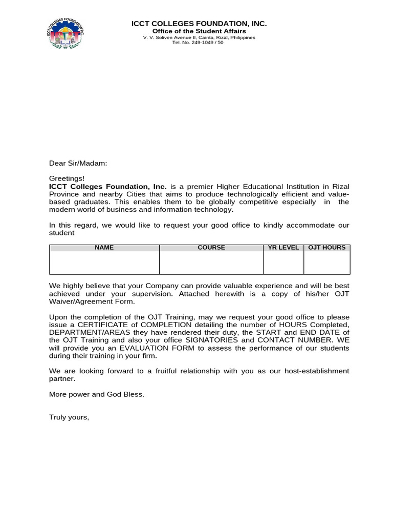 ICCT 2016 SIP Letter of Intent | PDF
