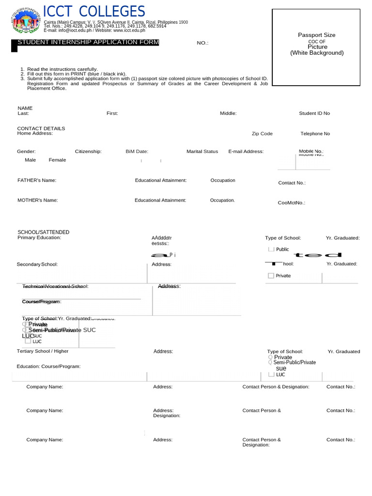 ICCT 2016 SIP Application Form | PDF | Government And Personhood