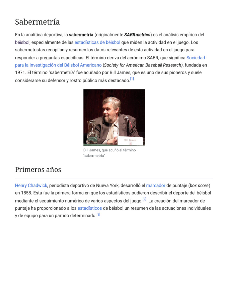 Sabermetría - Wikipedia, La Enciclopedia Libre | PDF