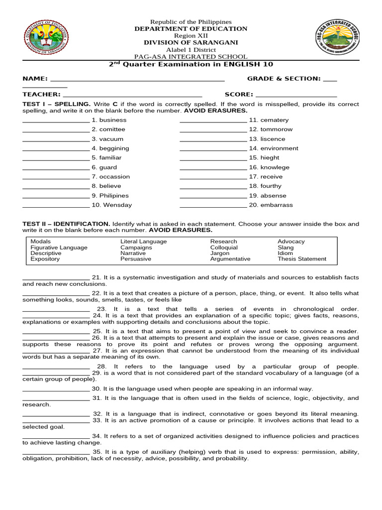 2ND Quarter Exam 2023-2024 | PDF