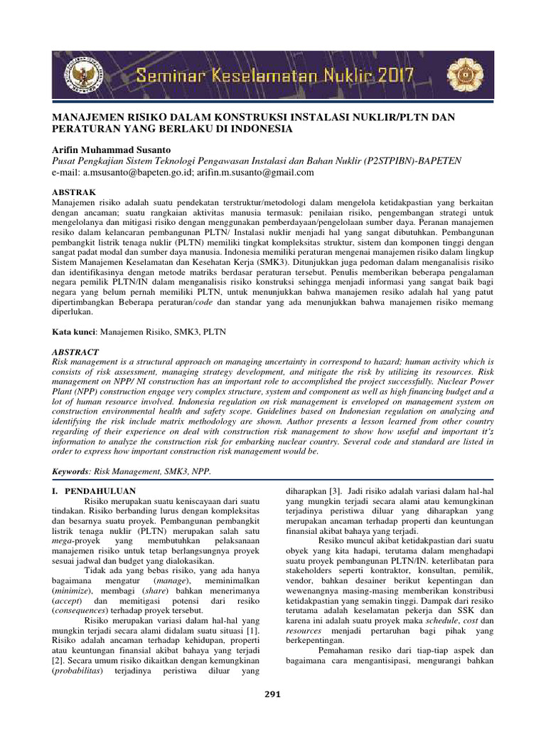 Manajemen Risiko Dalam Konstruksi Instalasi Nuklir/Pltn Dan Peraturan Yang Berlaku Di Indonesia ...