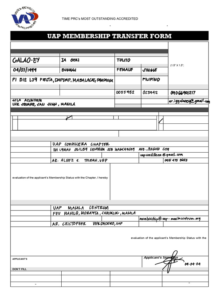 UAP Membership Transfer Form v. 2024 | PDF