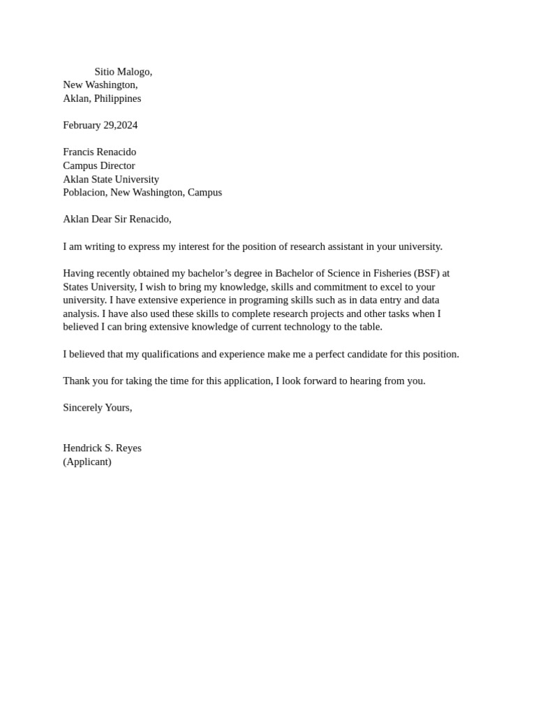 Application Letter and Resume-Hendrick S, Reyes | PDF