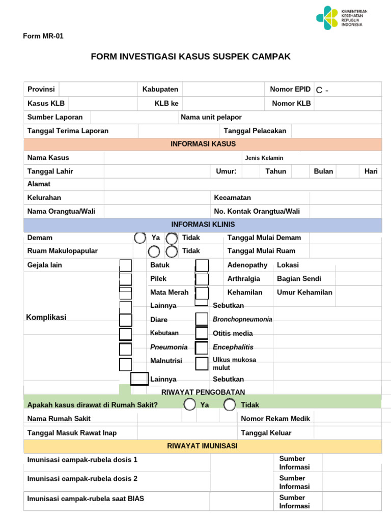 MR01 Form Investigasi Kasus Suspek Campak - 2024 | PDF