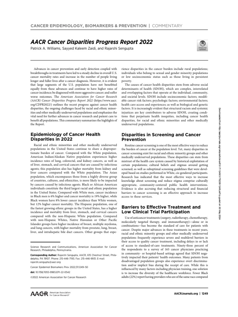 AACR - Cancer - Disparities - Progress - Report - 2022 | PDF