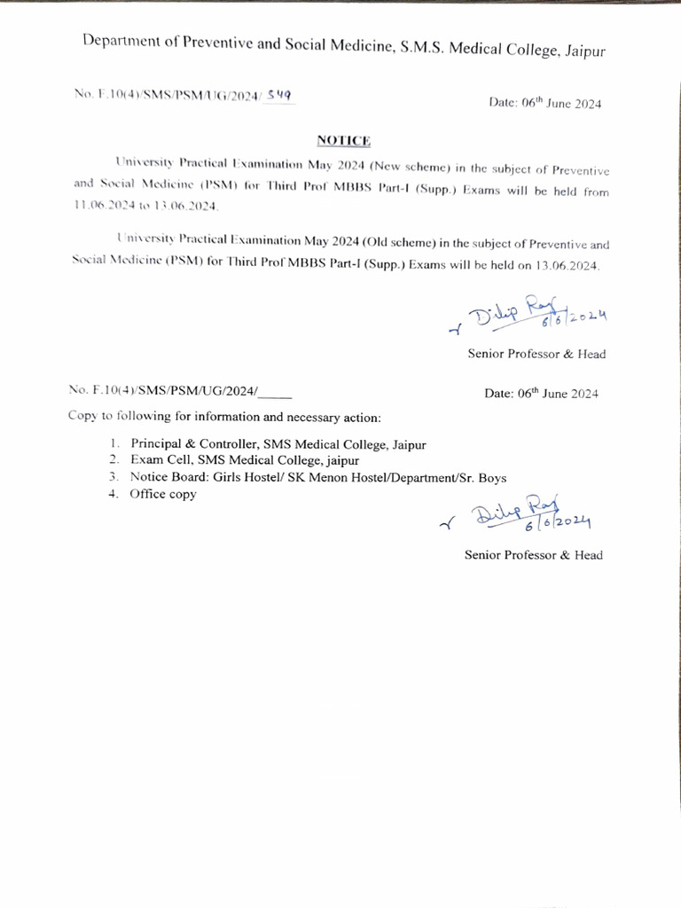 PSM Univ Practical Exams - Notice For Exams | PDF