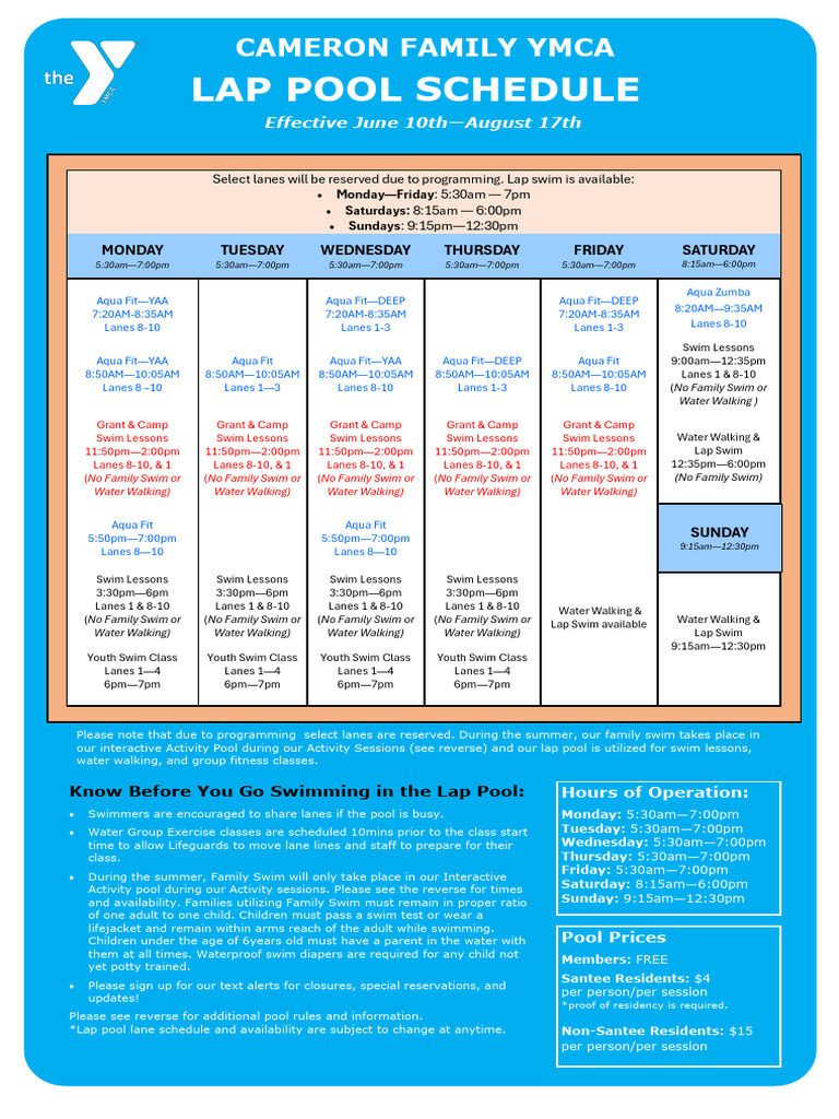 Cameron Pool Hours Schedule Updated August 17 | PDF