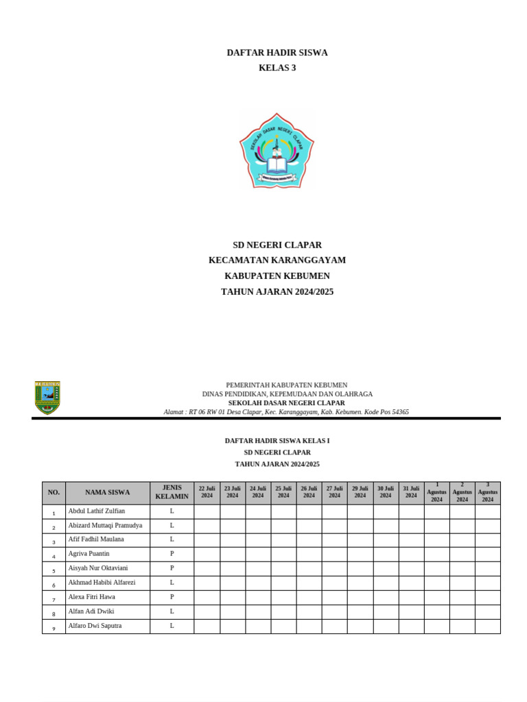 Daftar Hadir Siswa Kelas I Mpls 2024 Pdf