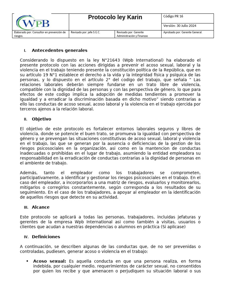 Protocolo Ley Karin | PDF