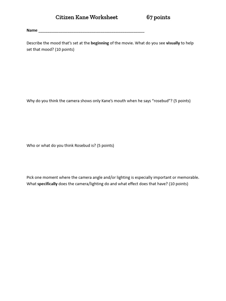 Citizen Kane Worksheet | PDF