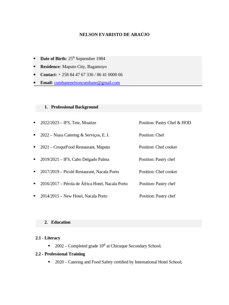 CV. Nelson Evaristo (2022) - Eng | PDF