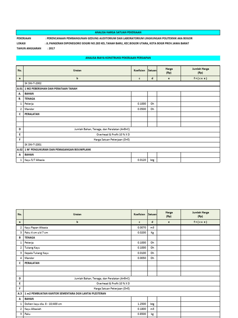 BOQ AKA BOGOR..... Analisa HSP | PDF