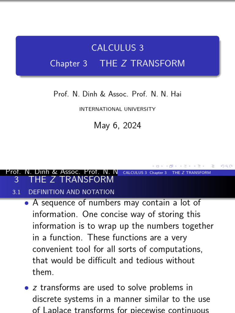 Cal3-Dinh - Hai (2017) The - Z - Transform SLIDES-GV | PDF | Function (Mathematics) | Recurrence ...