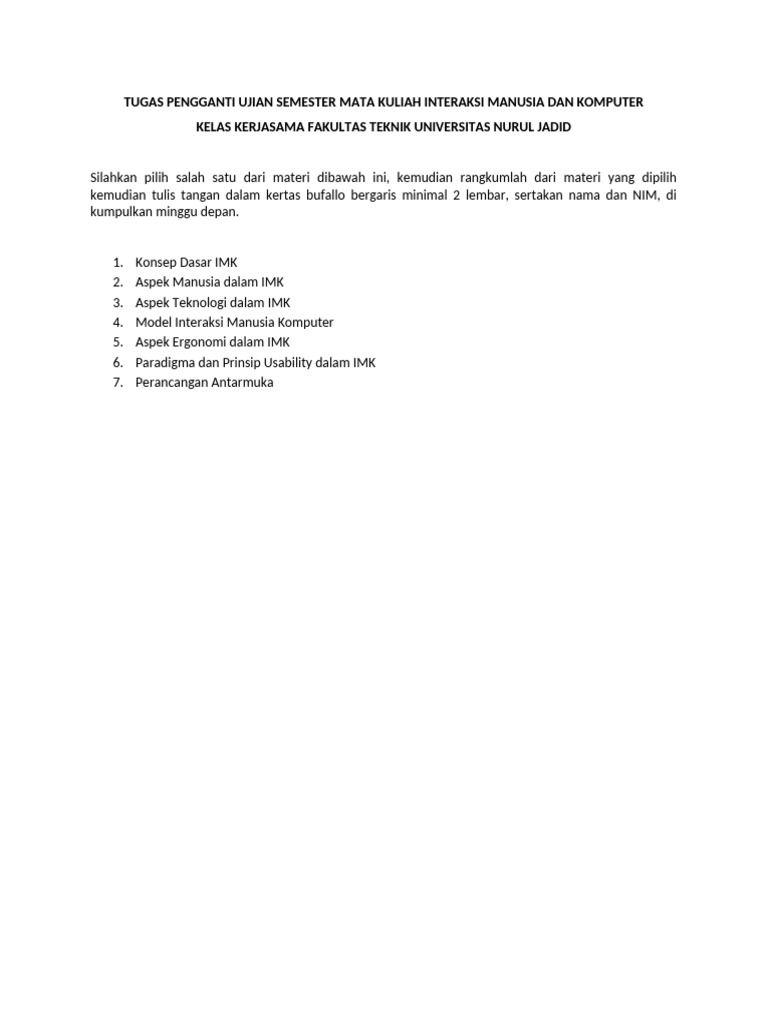 Tugas Pengganti Ujian Semester Mata Kuliah Interaksi Manusia Dan Komputer Kelas Kerjasama ...