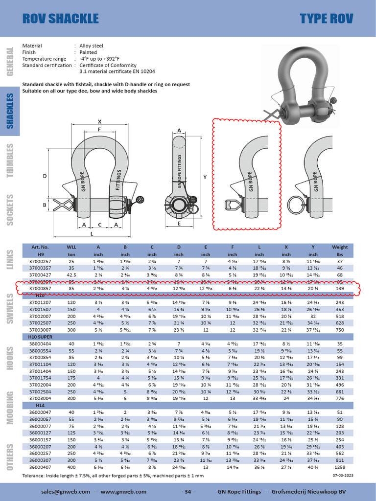 ROV Shackles 85 Tonn With D - Handles | PDF | Metals