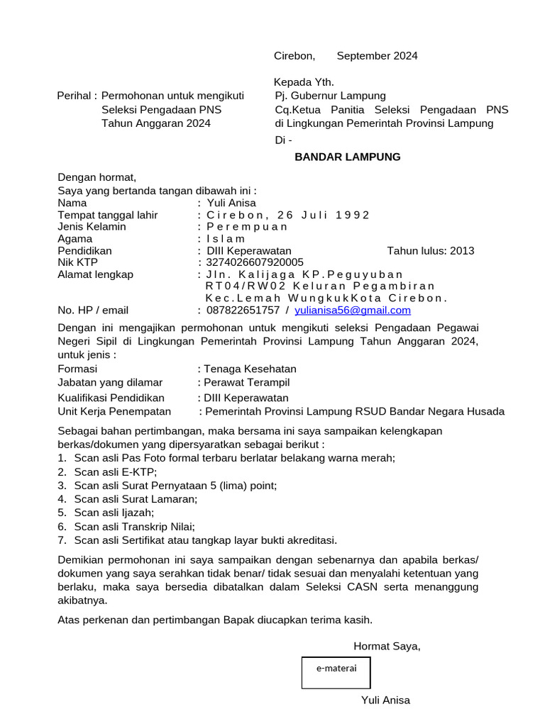 Contoh Surat Lamaran 2024 | PDF