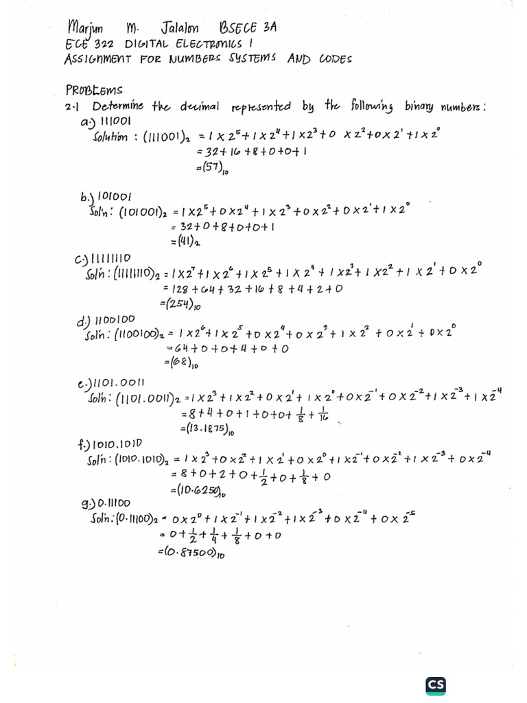 Ece 322 Digital Electronics 1 - Assignment For Number System and Codes ...