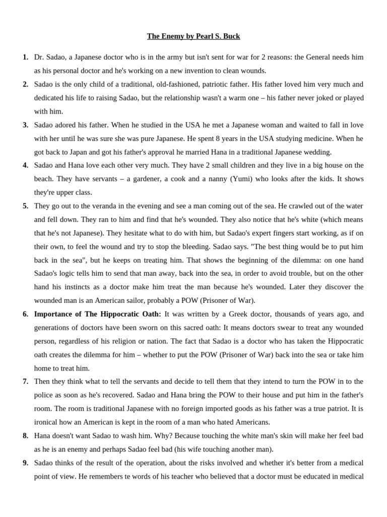 The Enemy Detailed Summary | PDF