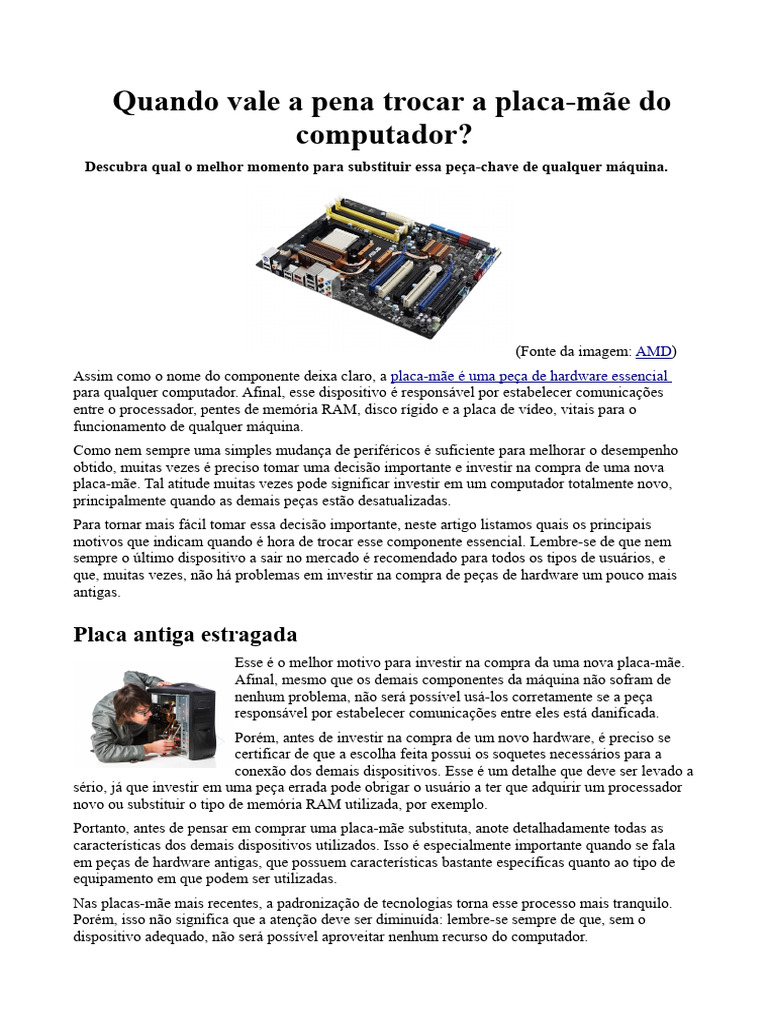Quando Vale A Pena Trocar A Placa-Mãe Do Computador | PDF