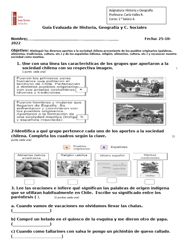 Guia Evaluada de Historia 28 Octubre | PDF | Chile | Ciencias sociales