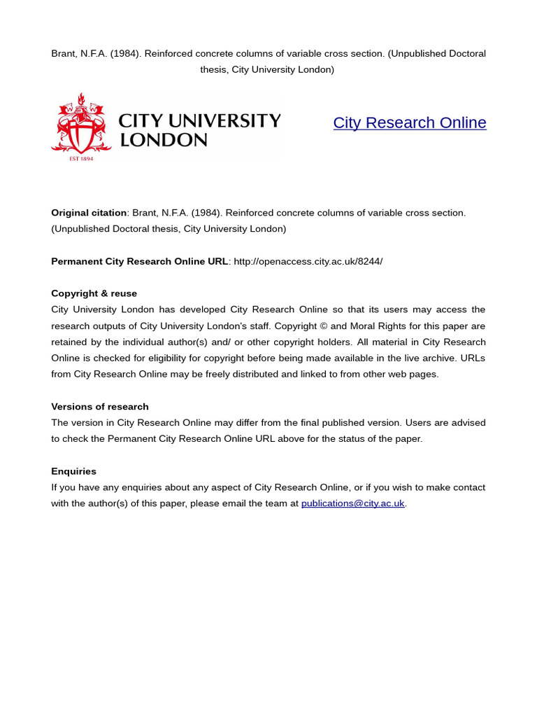 (Paper) Reinforced Concrete Columns of Variable Cross Section - N. Brant (1984) | PDF