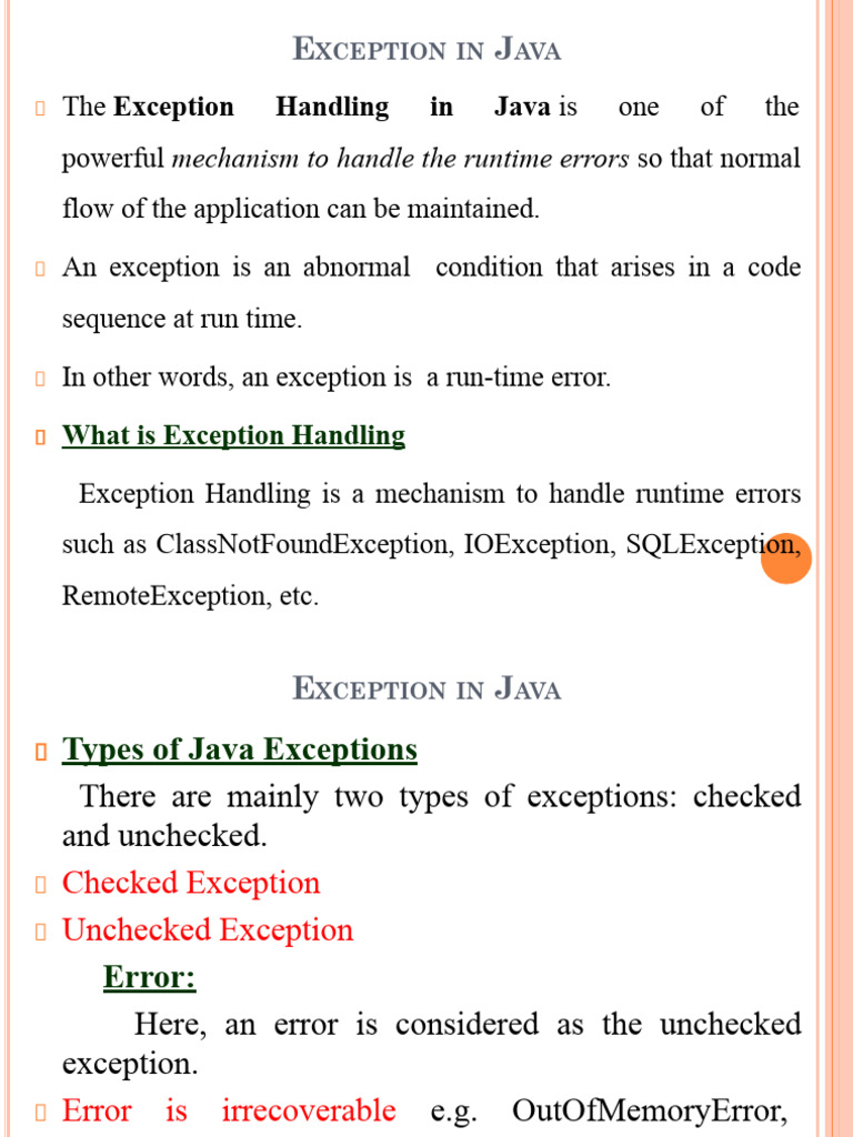 U3-IT-JAVA-Exception in Java | PDF