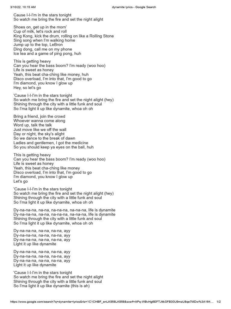 Dynamite Lyrics - Google Search | PDF