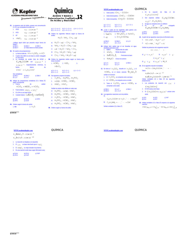 QI-07D-33 (P - Ácidos y Bases I - Determinación Cualitativa de Acidez y Basicidad) C1 | PDF