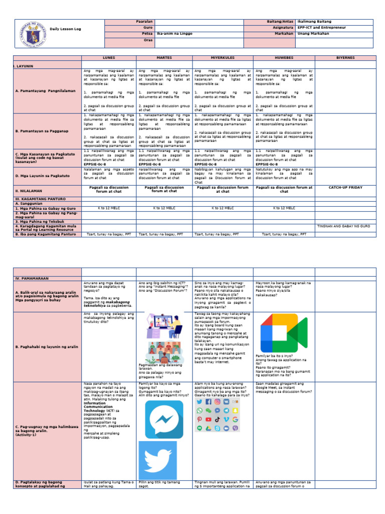 DLL Week 6-Q1 Epp-Ict 5 | PDF