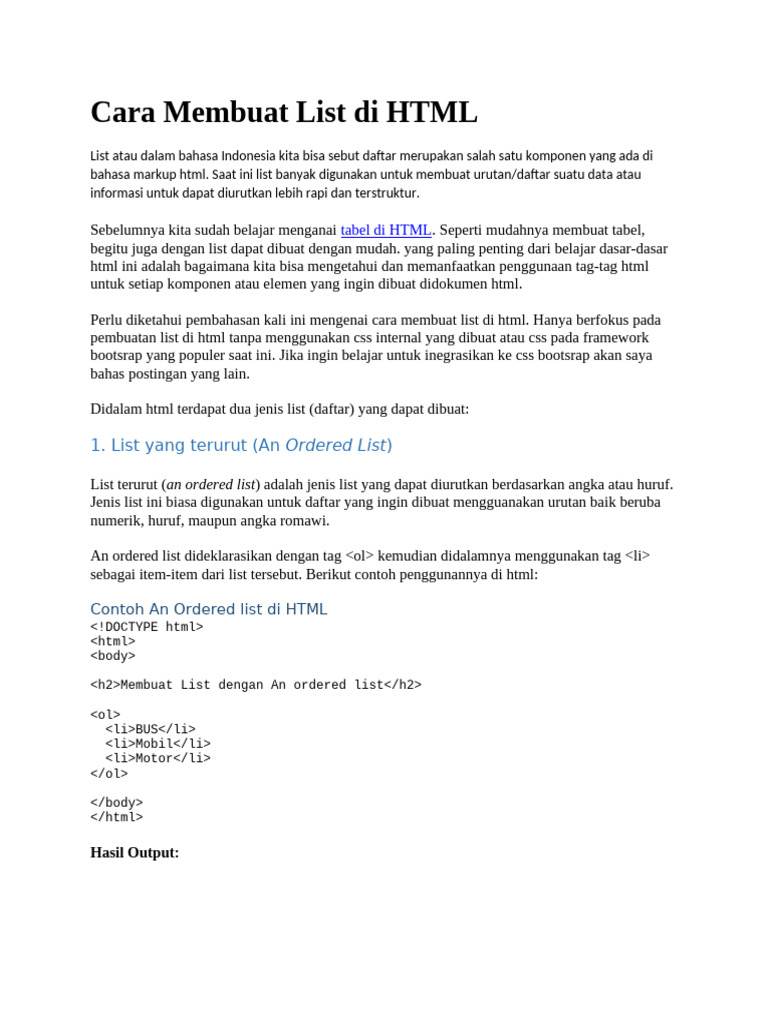 2. Cara Membuat List di HTML | PDF