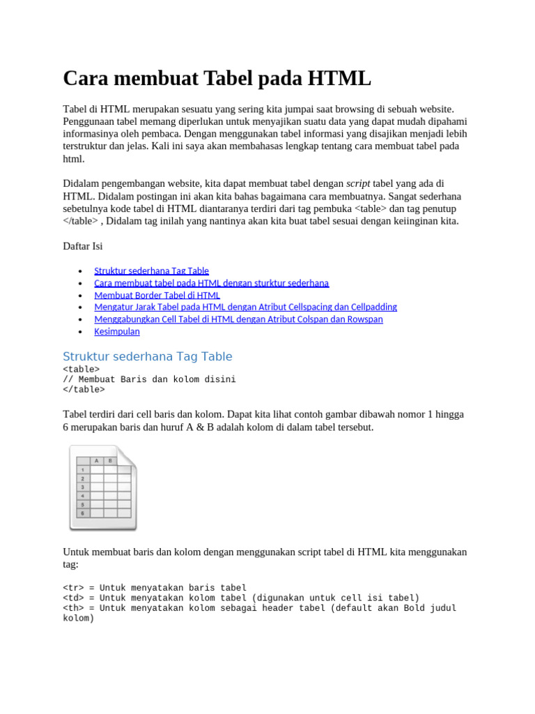 Cara Membuat Tabel Pada HTML | PDF