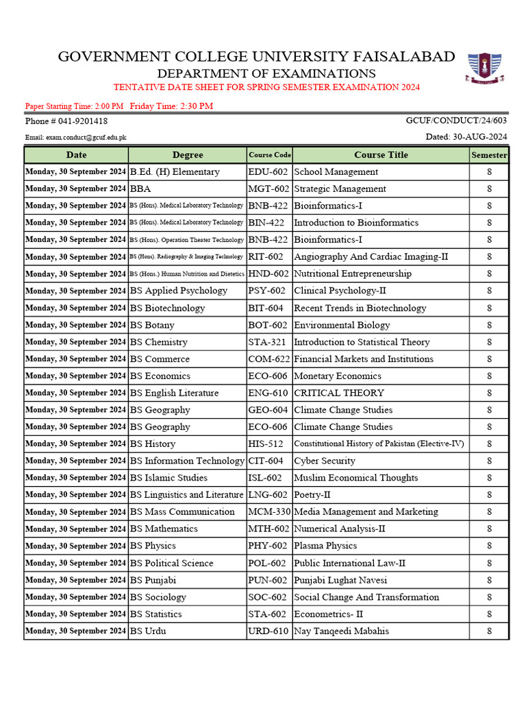 59 - Date Sheet (4th, 6th, 8th, 10th) | PDF
