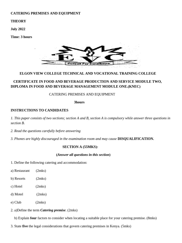 Catering Premises and Equipment | PDF | Home & Garden