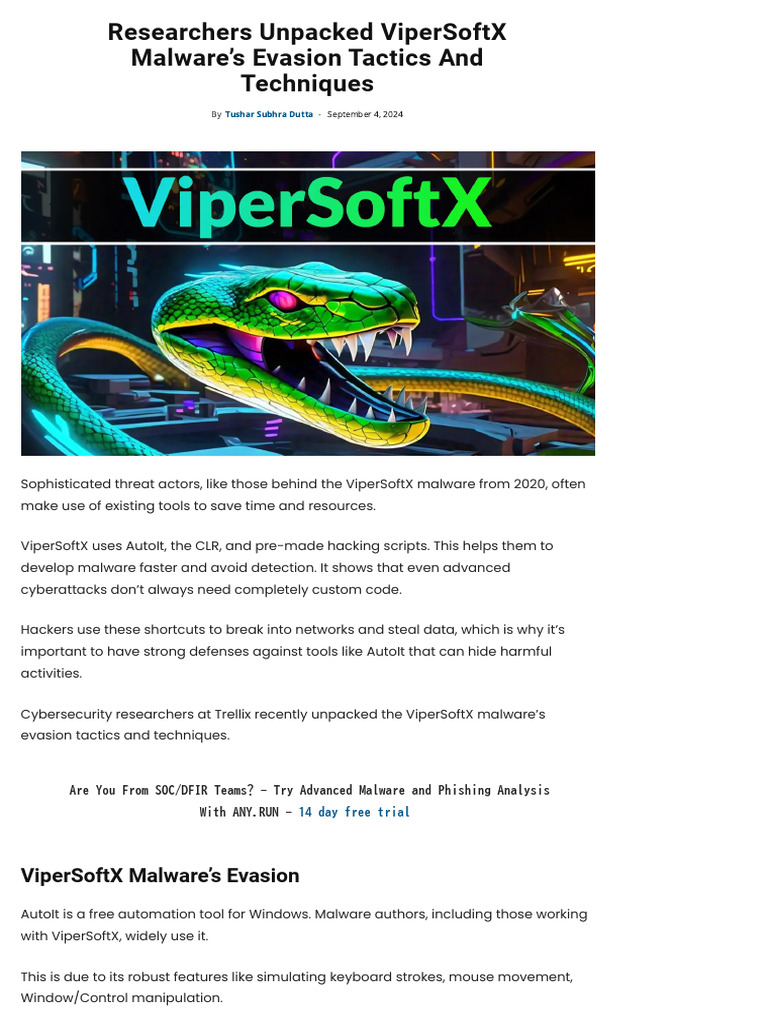 Researchers Unpacked ViperSoftX Malware's Evasion Tactics And Techniques | PDF