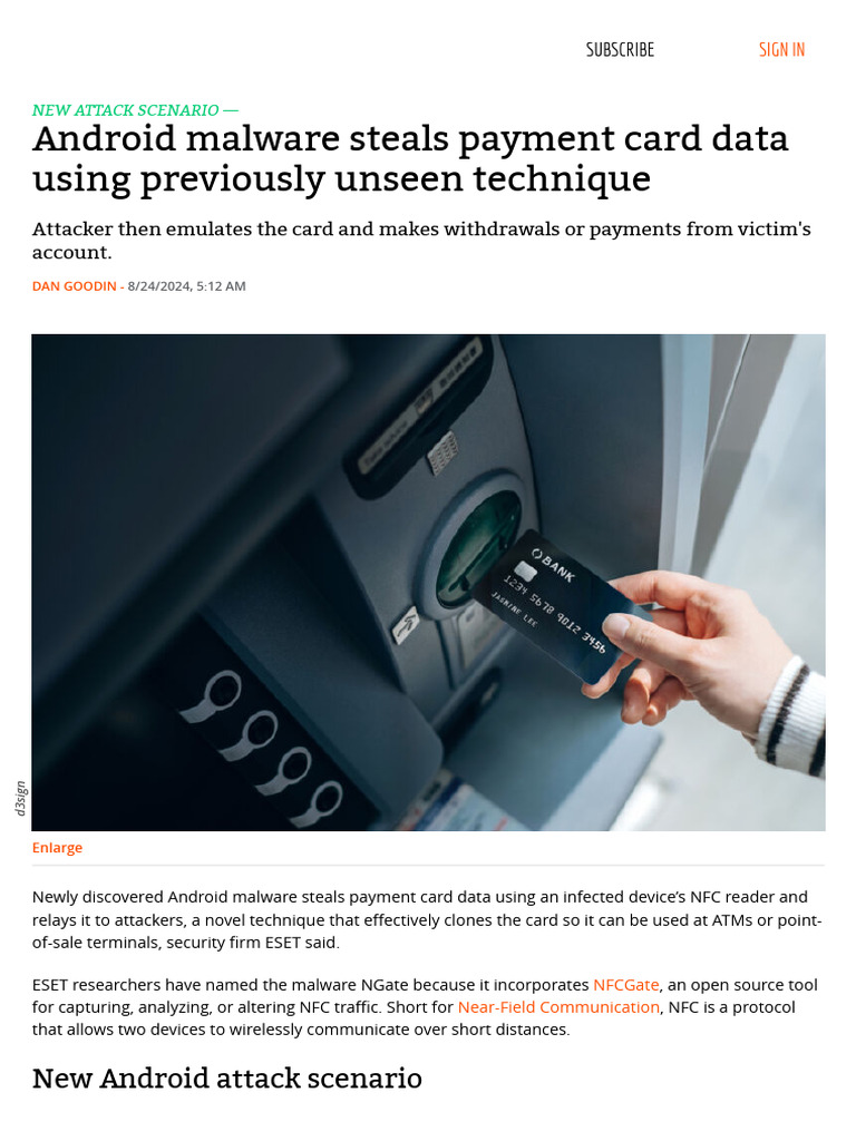 Android Malware Steals Payment Card Data Using Previously Unseen Technique - Ars Technica | PDF