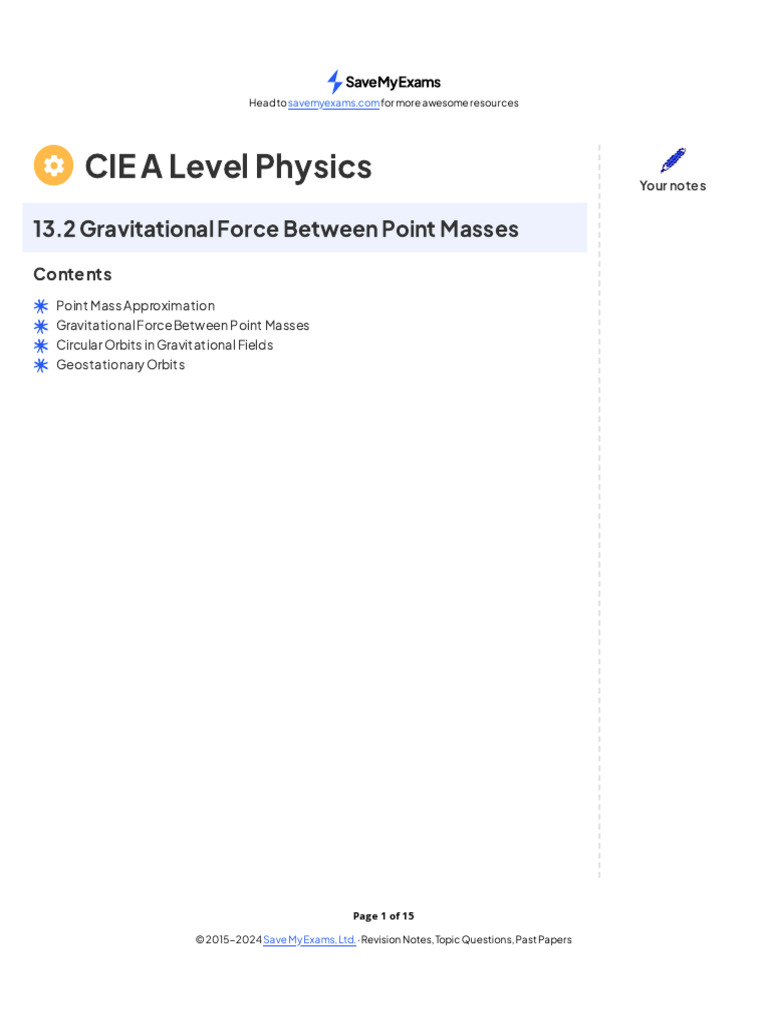 CIE A Level Physics: 13.2 Gravitational Force Between Point Masses | PDF