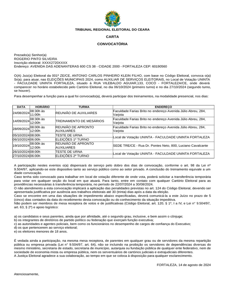 calendário tre 2024 | PDF