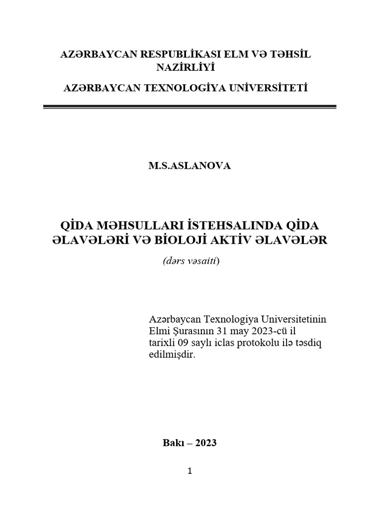 Qida Mehsullari Istehsalinda Qida Elaveleri Ve Bioloji Aktiv Elaveler | PDF